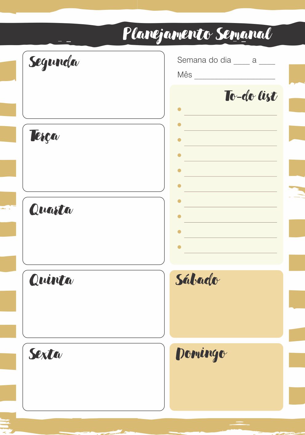 Folhas de planner semanal para download - Greyce Matias